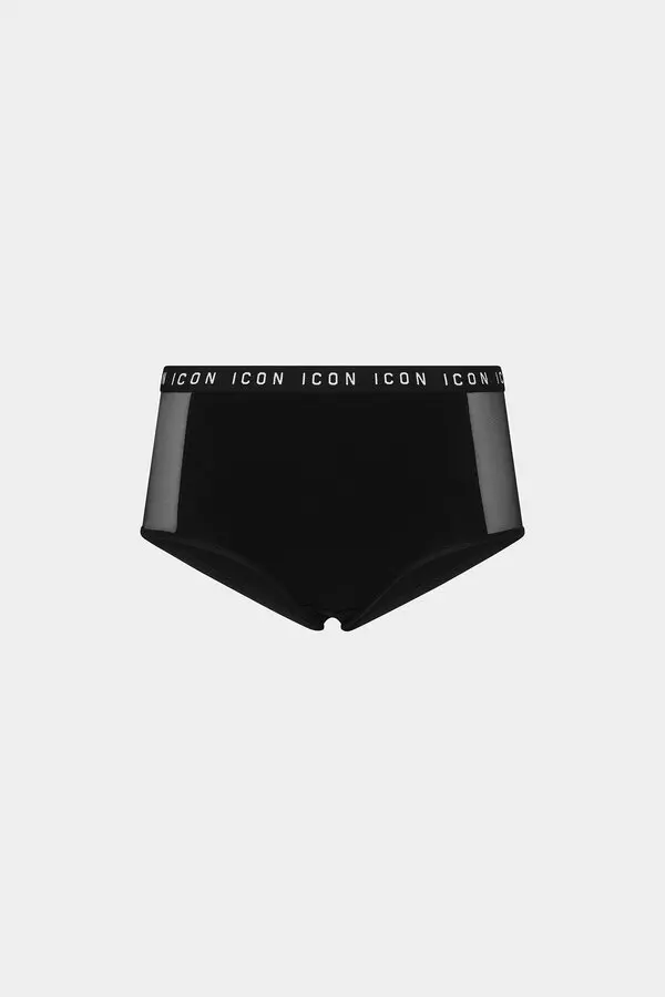 Dsquared2 Icon Culotte In Stretch Cotton Blend With Printed Logo - Black