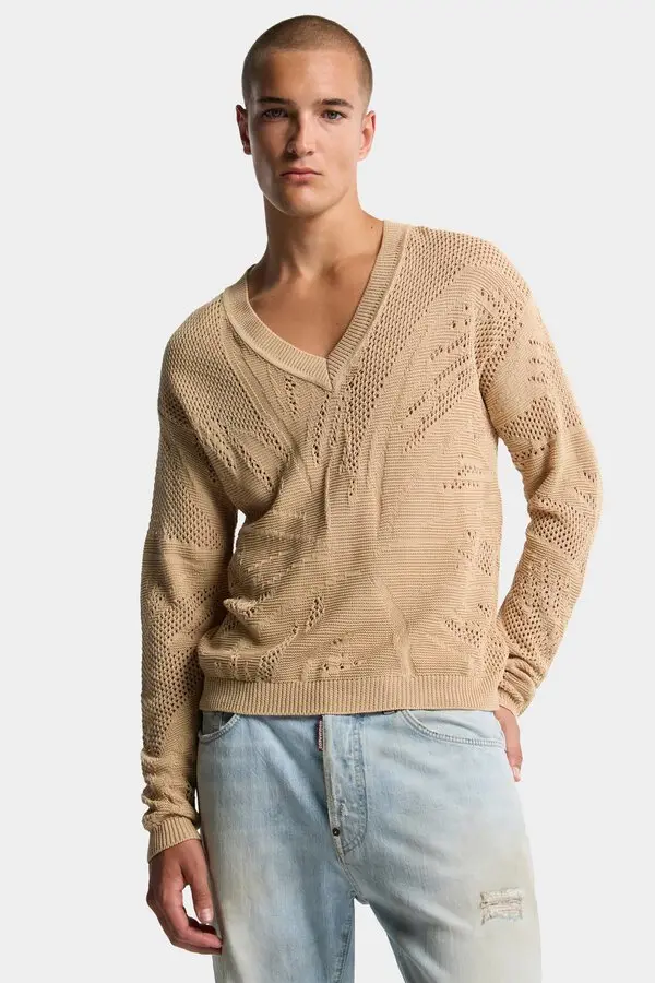 Dsquared2 V-neck Pullover With Openwork Palm Tree Detailing