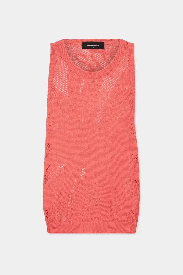 Dsquared2 Openwork Knit Tank Top With Palm Tree Motif - Red