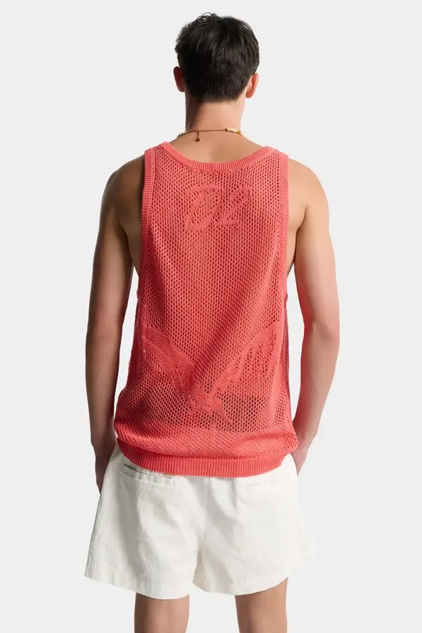 Dsquared2 Openwork Knit Tank Top With Palm Tree Motif