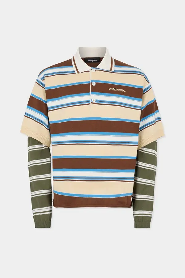 Dsquared2 Striped Long Sleeve Polo - Grey