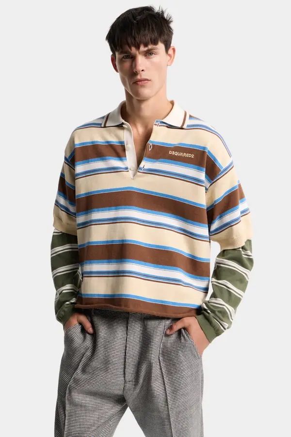 Dsquared2 Striped Long Sleeve Polo - Grey