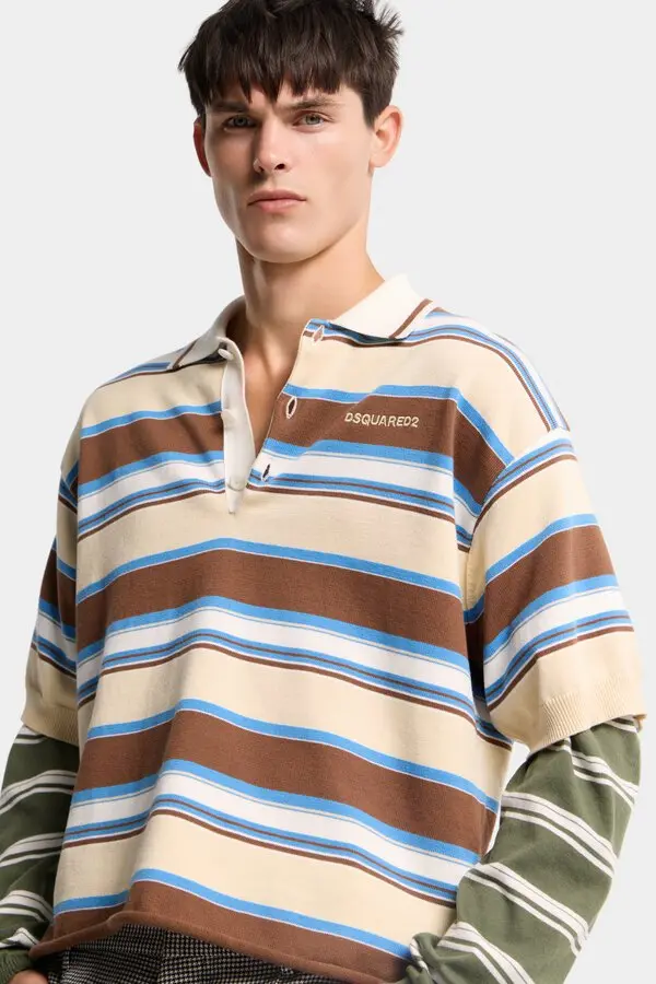 Dsquared2 Striped Long Sleeve Polo - Grey