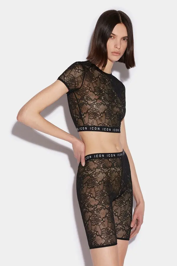 Dsquared2 Icon Floral Lace Bike Shorts - Black