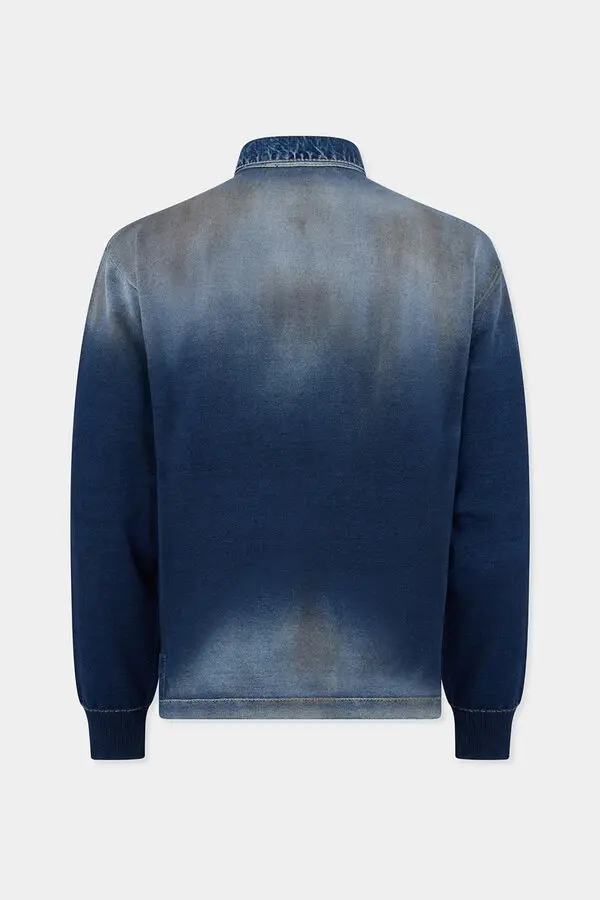 Dsquared2 Denim Effect Knit Long Sleeve Polo