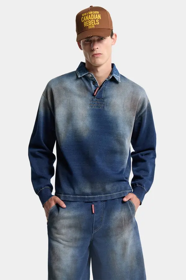 Dsquared2 Denim Effect Knit Long Sleeve Polo