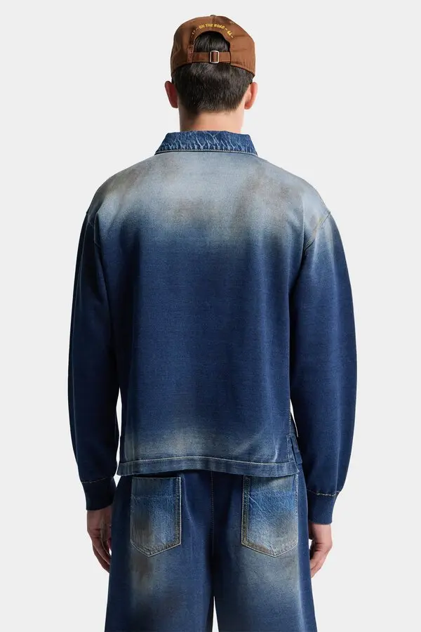 Dsquared2 Denim Effect Knit Long Sleeve Polo