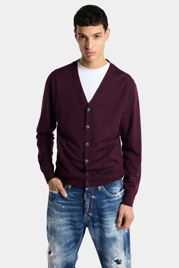 Dsquared2 V-neck Wool Cardigan - Bordeaux