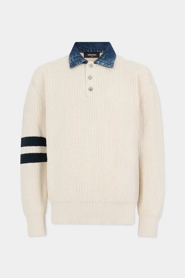 Dsquared2 Denim Collar Knit Pullover - Black