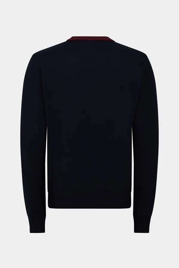 Dsquared2 Wool Pullover With Raw-edge Crew Neck And Patches - Black