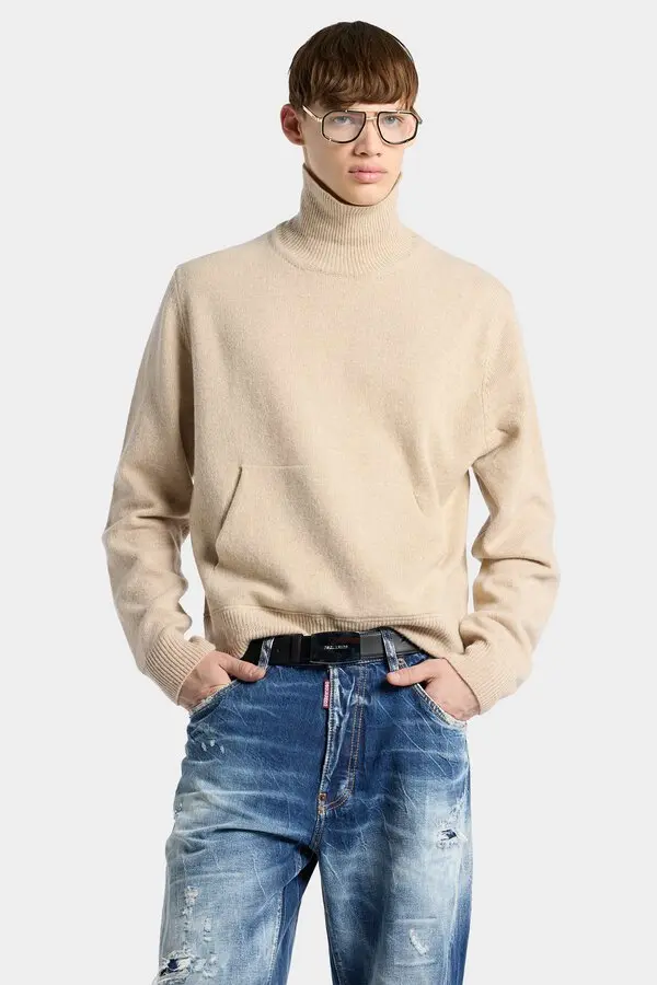 Dsquared2 Virgin Wool Turtleneck Pullover - Beige