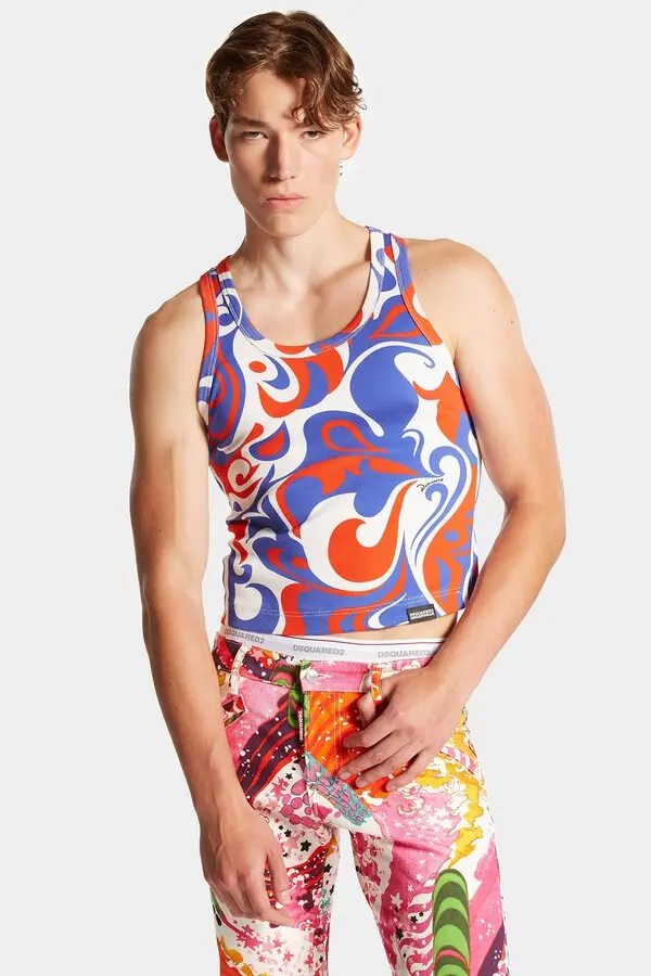 Dsquared2 All-over Print Stretch Cotton Tank Top - Fantasy