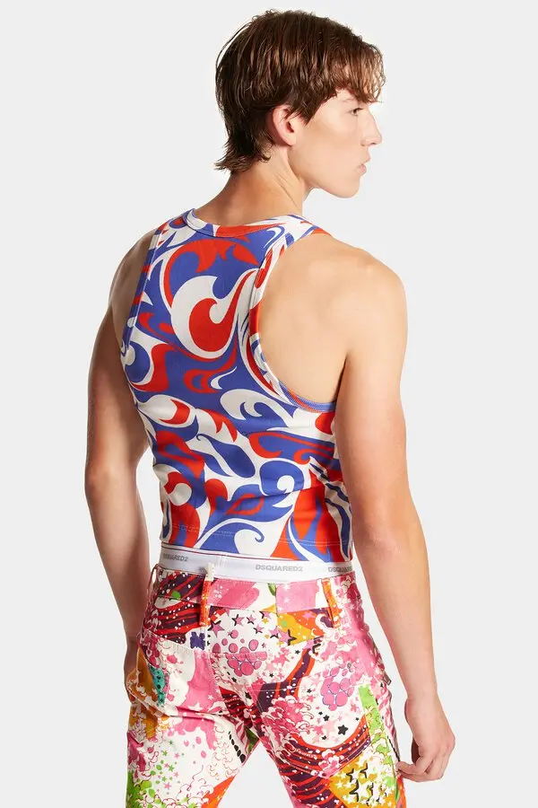 Dsquared2 All-over Print Stretch Cotton Tank Top - Fantasy
