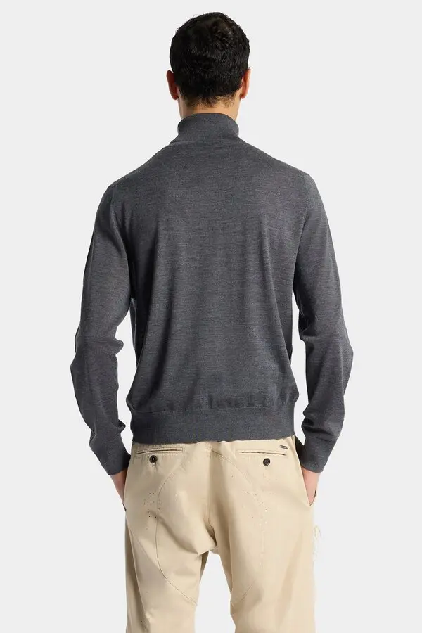 Dsquared2 Wool Turtleneck Pullover With Embroidered Logo - Grey