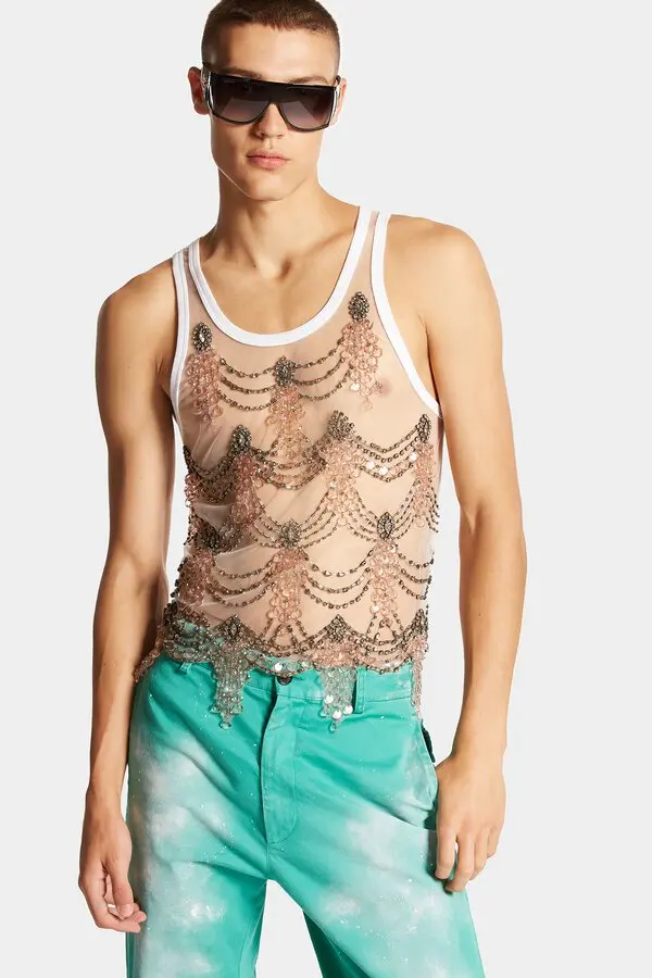 Dsquared2 Embellished Tulle Tank Top - White