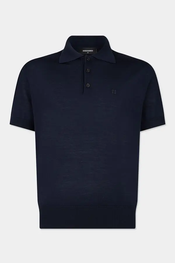Dsquared2 Wool Short Sleeve Embroidered Polo - Blue