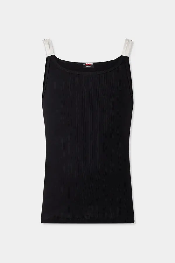Dsquared2 Magliano X Ribbed Tank Top With Logo Detail - Black