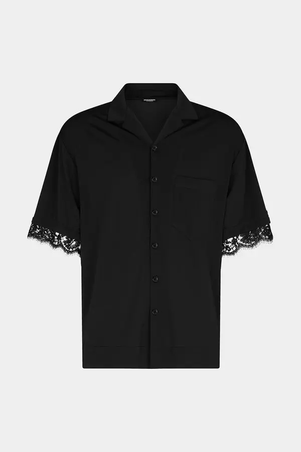 Dsquared2 Short Sleeve Button-up Shirt With Lace Trim - Black