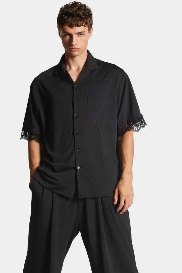 Dsquared2 Short Sleeve Button-up Shirt With Lace Trim