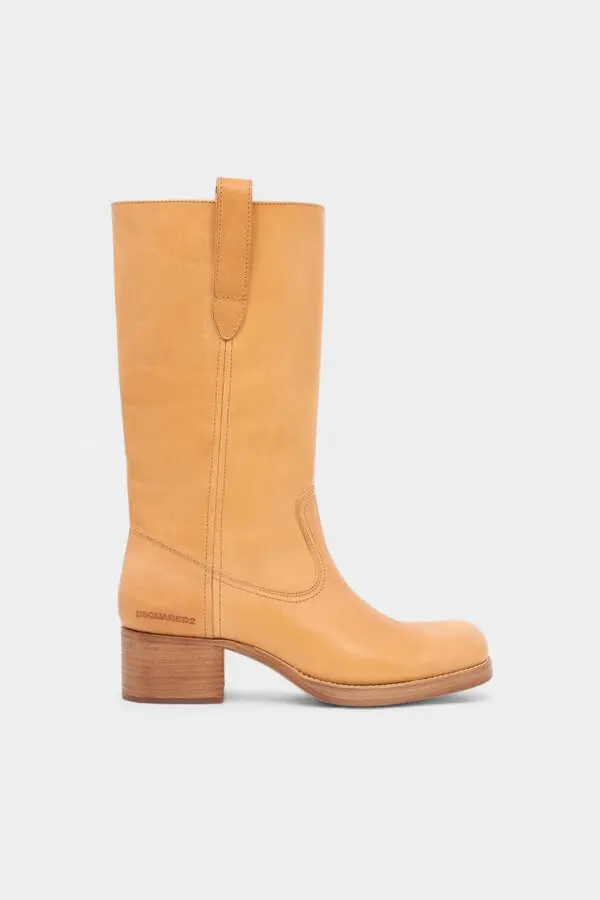 Dsquared2 Vintage Leather Block Heel Boots - Brown