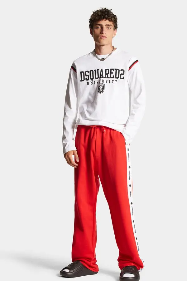 Dsquared2 Cotton Fleece Trousers With Side Button Detail - Red