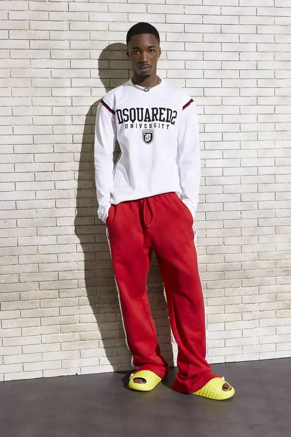 Dsquared2 Cotton Fleece Trousers With Side Button Detail - Red