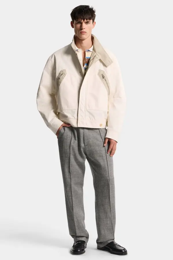 Dsquared2 Pied De Poule Relaxed Fit Wool-linen Trousers