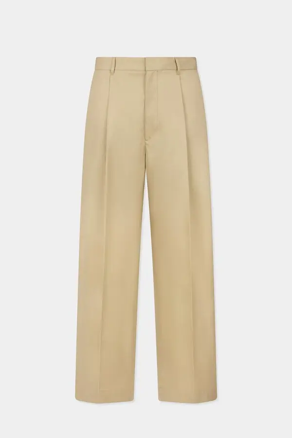 Dsquared2 Easy Zoot Cotton Twill Pleated Wide Leg Trousers - Beige