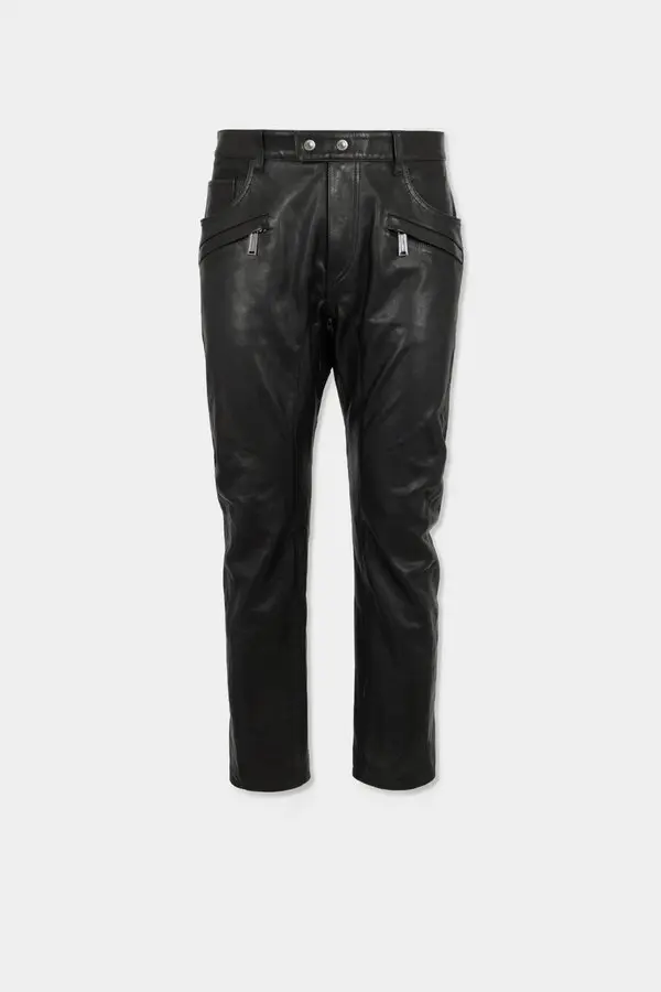 Dsquared2 Genuine Calfskin Leather Biker Pants - Black