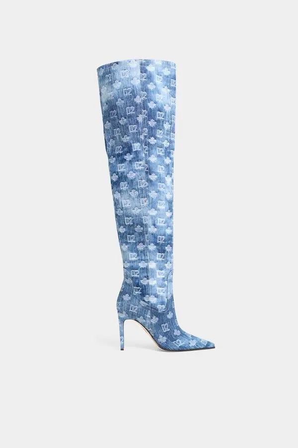 Dsquared2 Over The Knee Monogram Heeled Boots - Blue