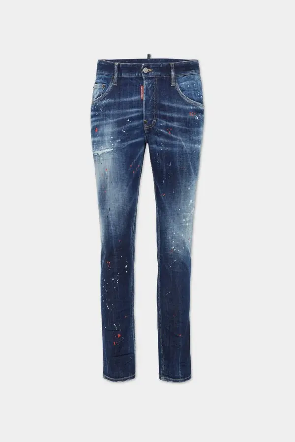 Dsquared2 Medium Wash Skater Jeans With Whiskering And Splatter Details - Blue