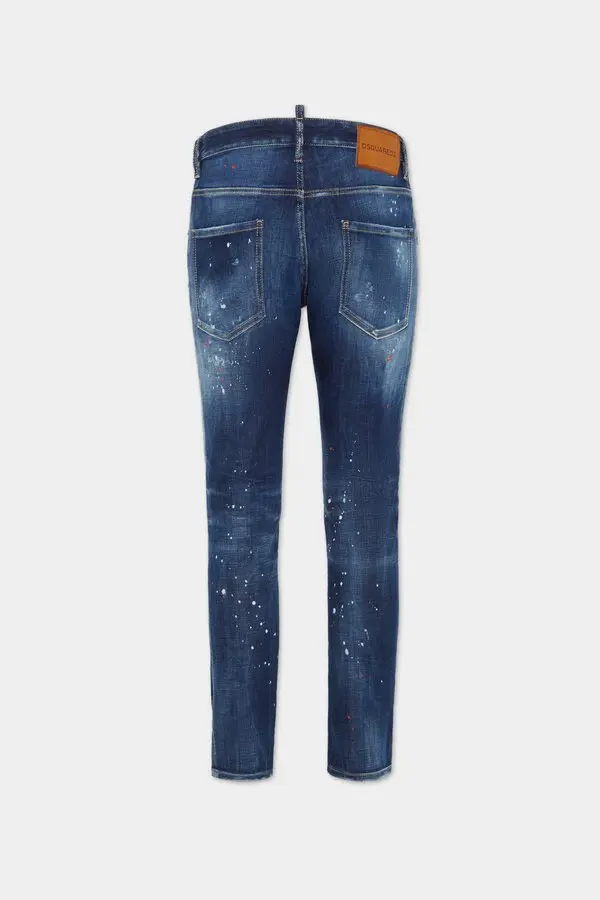 Dsquared2 Medium Wash Skater Jeans With Whiskering And Splatter Details - Blue
