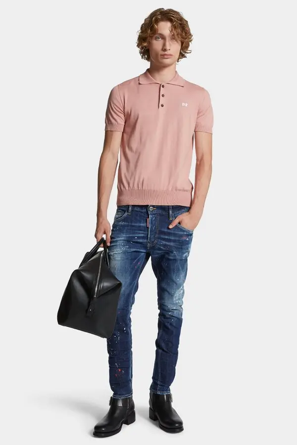 Dsquared2 Medium Wash Skater Jeans With Whiskering And Splatter Details - Blue