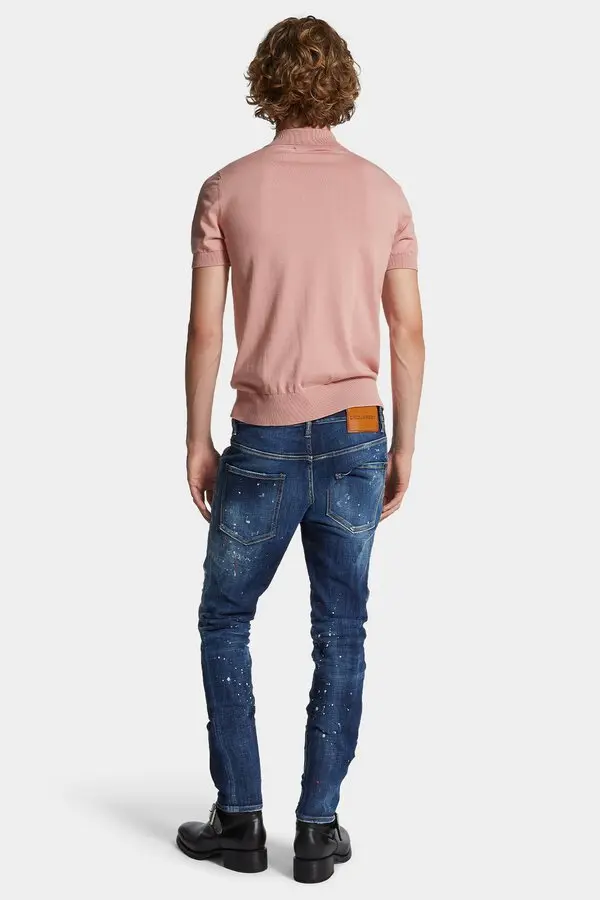 Dsquared2 Medium Wash Skater Jeans With Whiskering And Splatter Details - Blue