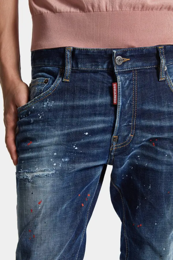 Dsquared2 Medium Wash Skater Jeans With Whiskering And Splatter Details - Blue