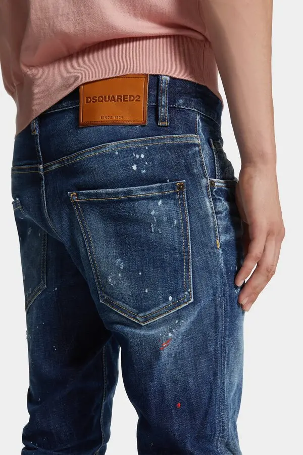 Dsquared2 Medium Wash Skater Jeans With Whiskering And Splatter Details - Blue