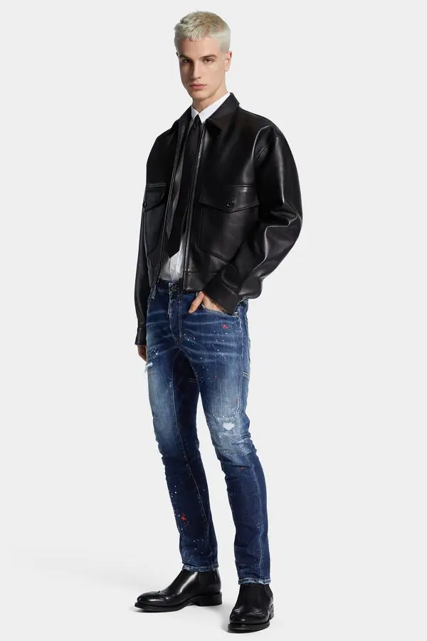 Dsquared2 Medium Red Spots Wash Tidy Biker Jeans - Blue