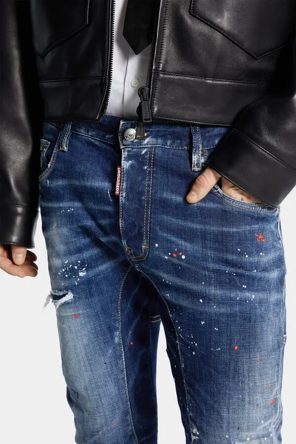 Dsquared2 Medium Red Spots Wash Tidy Biker Jeans - Blue