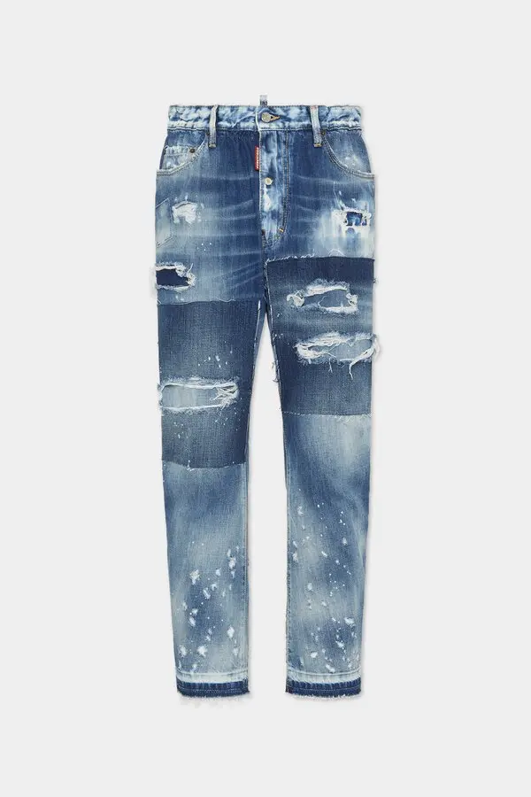 Dsquared2 Medium Wash Patchwork Distressed Jeans - Blue