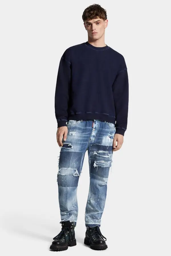 Dsquared2 Medium Wash Patchwork Distressed Jeans