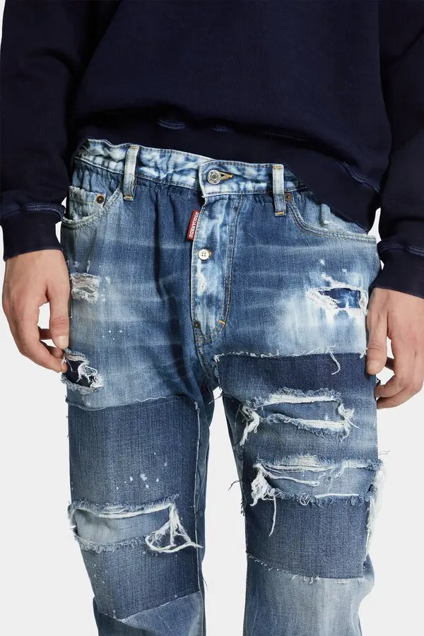 Dsquared2 Medium Wash Patchwork Distressed Jeans