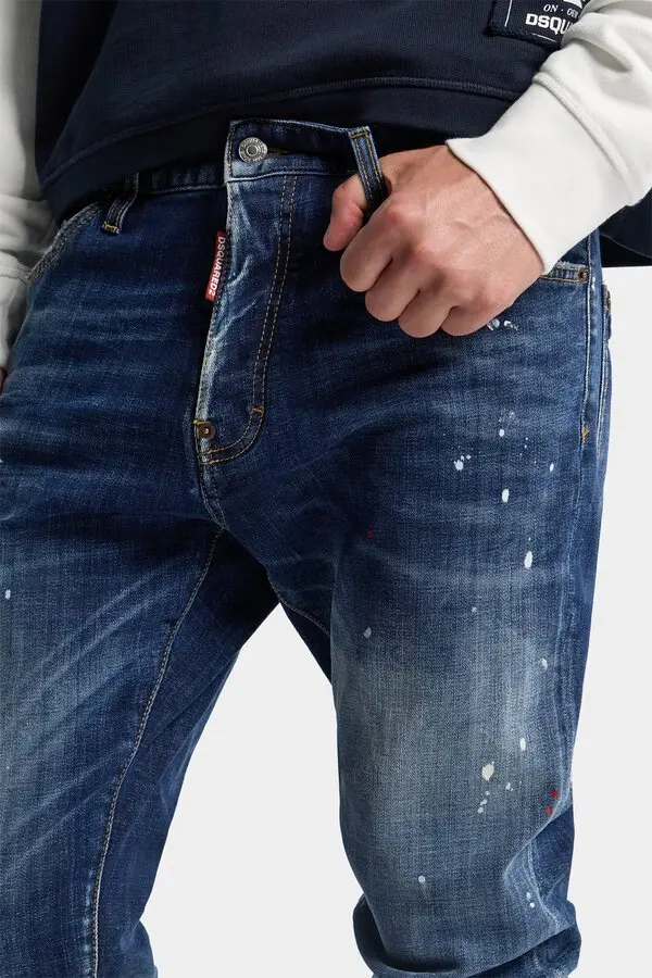 Dsquared2 Medium Wash Paint Splatter Denim Jeans - Blue