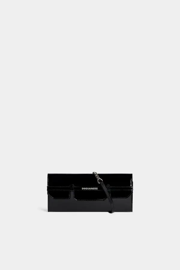 Dsquared2 Patent Leather Clutch With Chain Strap - Black