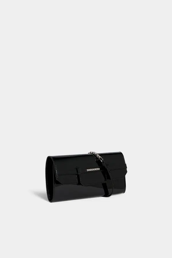 Dsquared2 Patent Leather Clutch With Chain Strap - Black