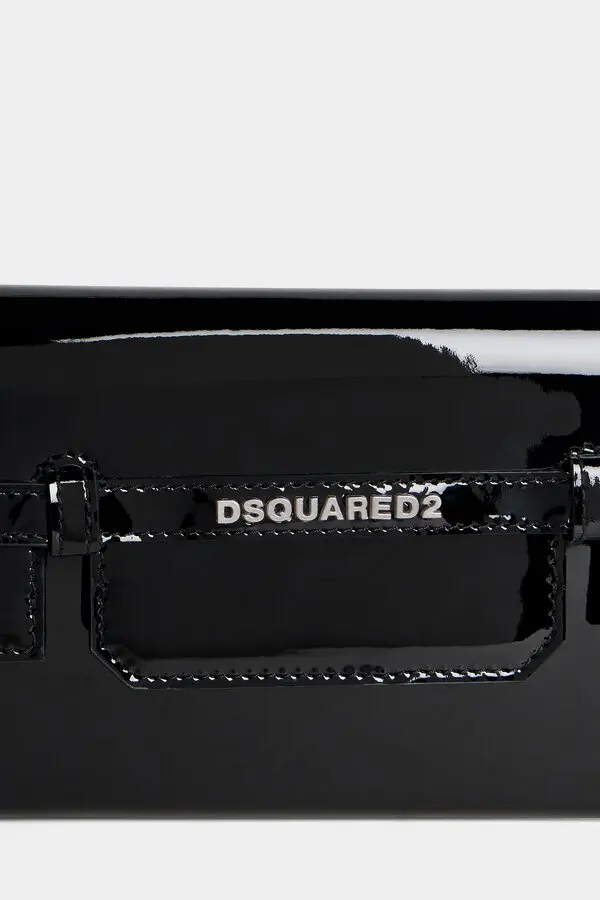 Dsquared2 Patent Leather Clutch With Chain Strap - Black
