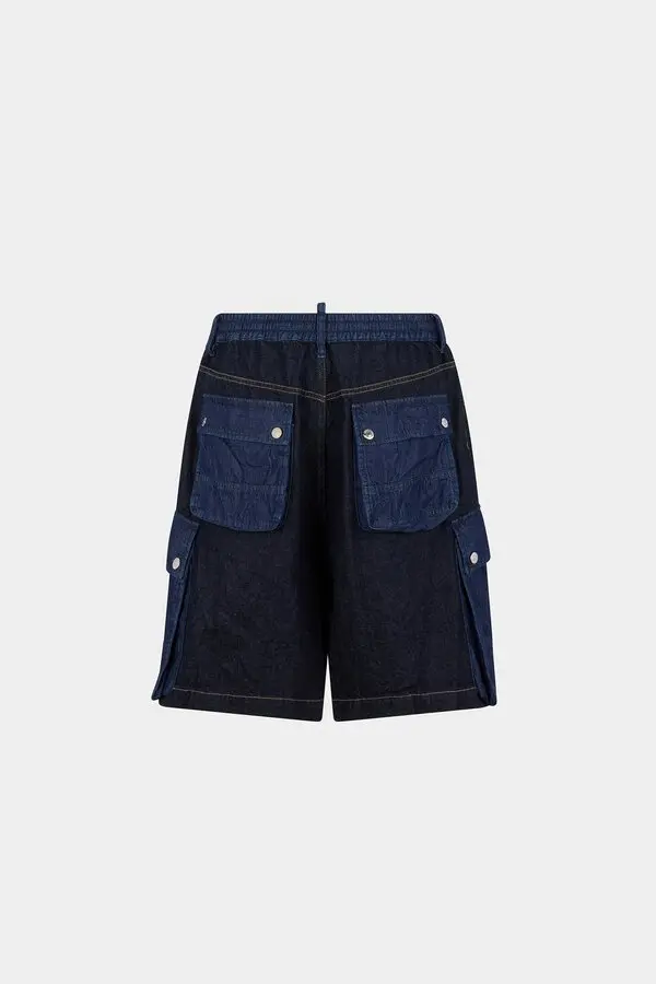 Dsquared2 Dark Wash Cargo Denim Shorts With Drawstring Waist