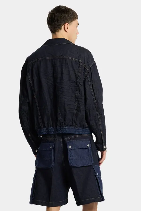 Dsquared2 Dark Wash Cargo Denim Shorts With Drawstring Waist