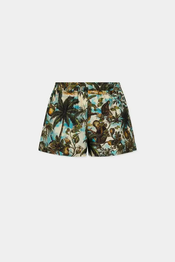 Dsquared2 Monkey Print Silk Twill Pull-on Shorts - Black