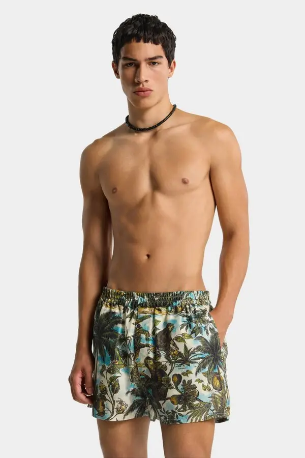 Dsquared2 Monkey Print Silk Twill Pull-on Shorts