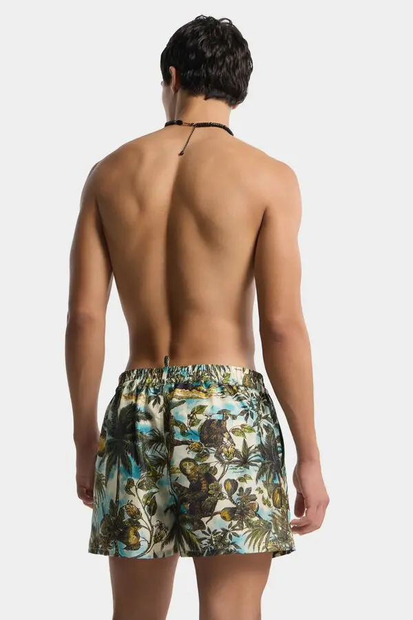 Dsquared2 Monkey Print Silk Twill Pull-on Shorts